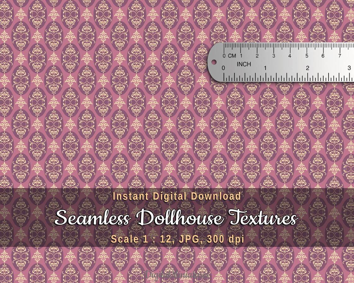 Vintage Dark Pink Printable Miniature Wallpaper for Dollhouses and ...