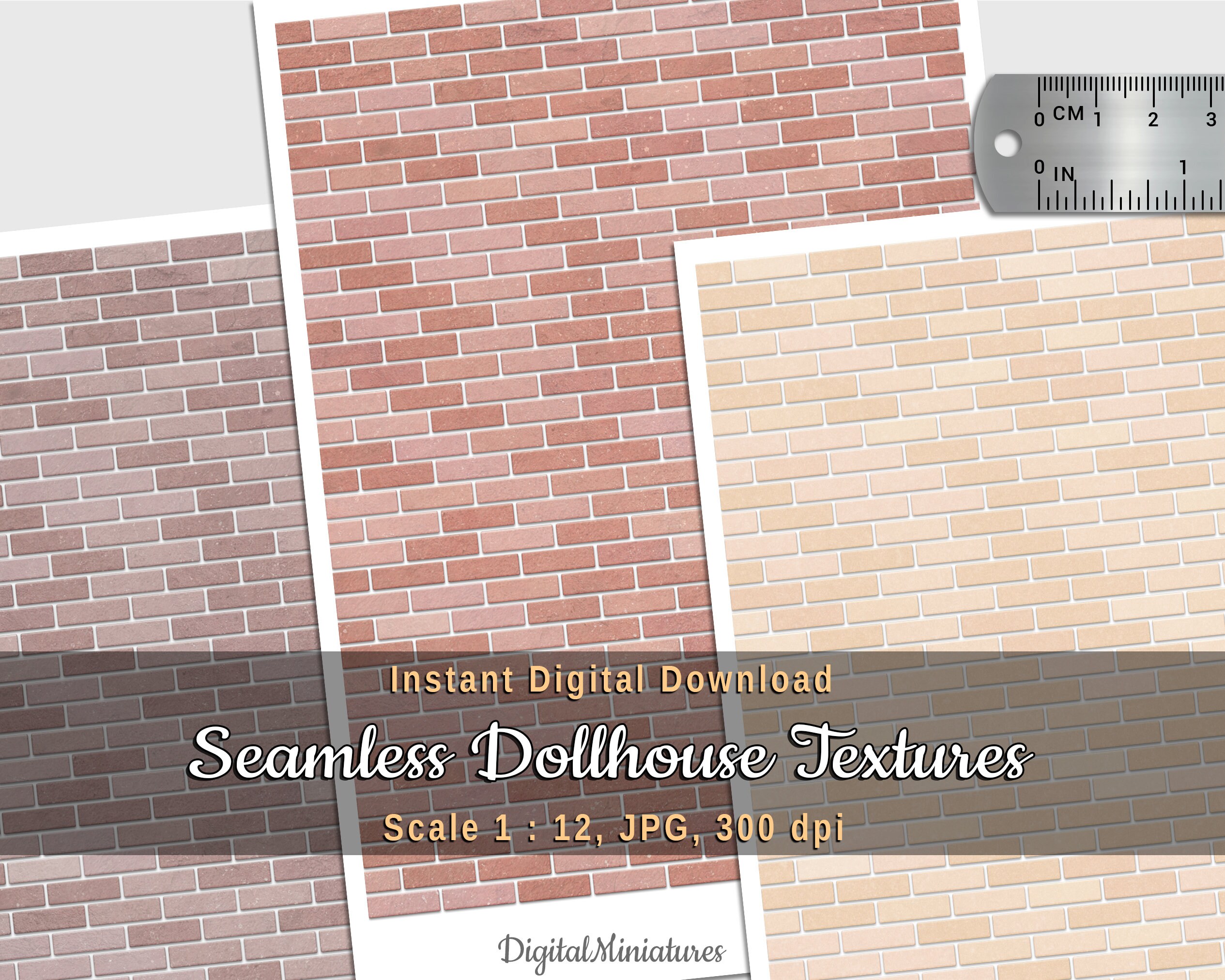 Dollhouse Wallpaper Printable Modern Brick Natural Color, Miniature ...