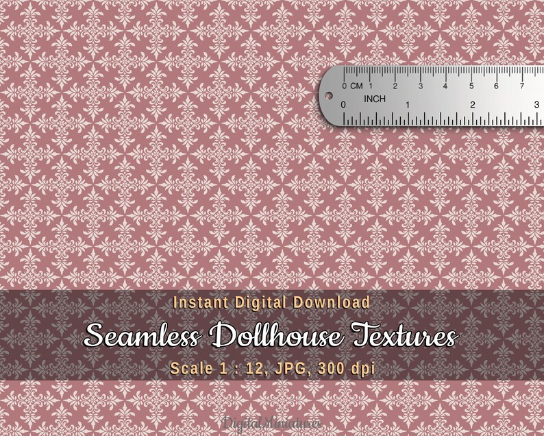 1:12 Scale Miniature Dollhouse Wallpaper With Antique Floral Tapestry ...