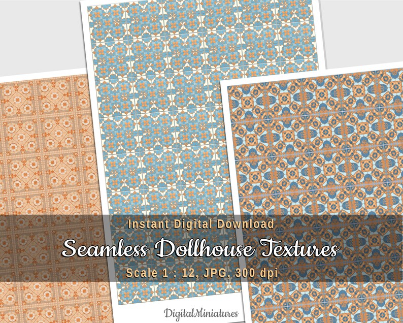 Beige and Blue Azulejo Tiles Printable Sheets for DIY Dollhouse and ...