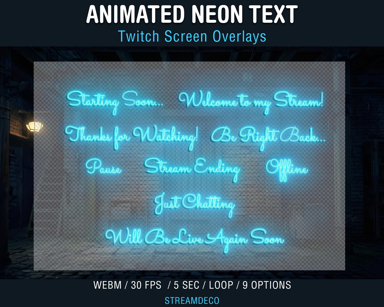 Animated Neon Blue Text for Stream Screen, Twitch Overlays, Text ...