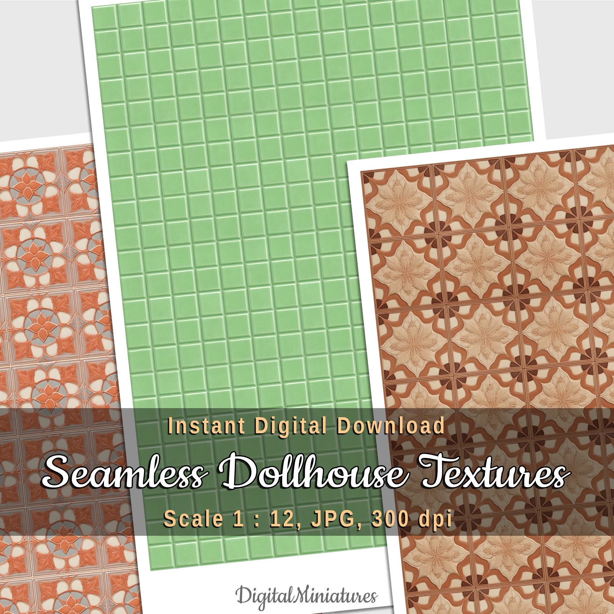 Brown and Green Tile Set Printable Sheets for DIY Dollhouse and ...