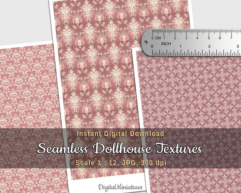 1:12 Scale Miniature Dollhouse Wallpaper With Antique Floral Tapestry ...