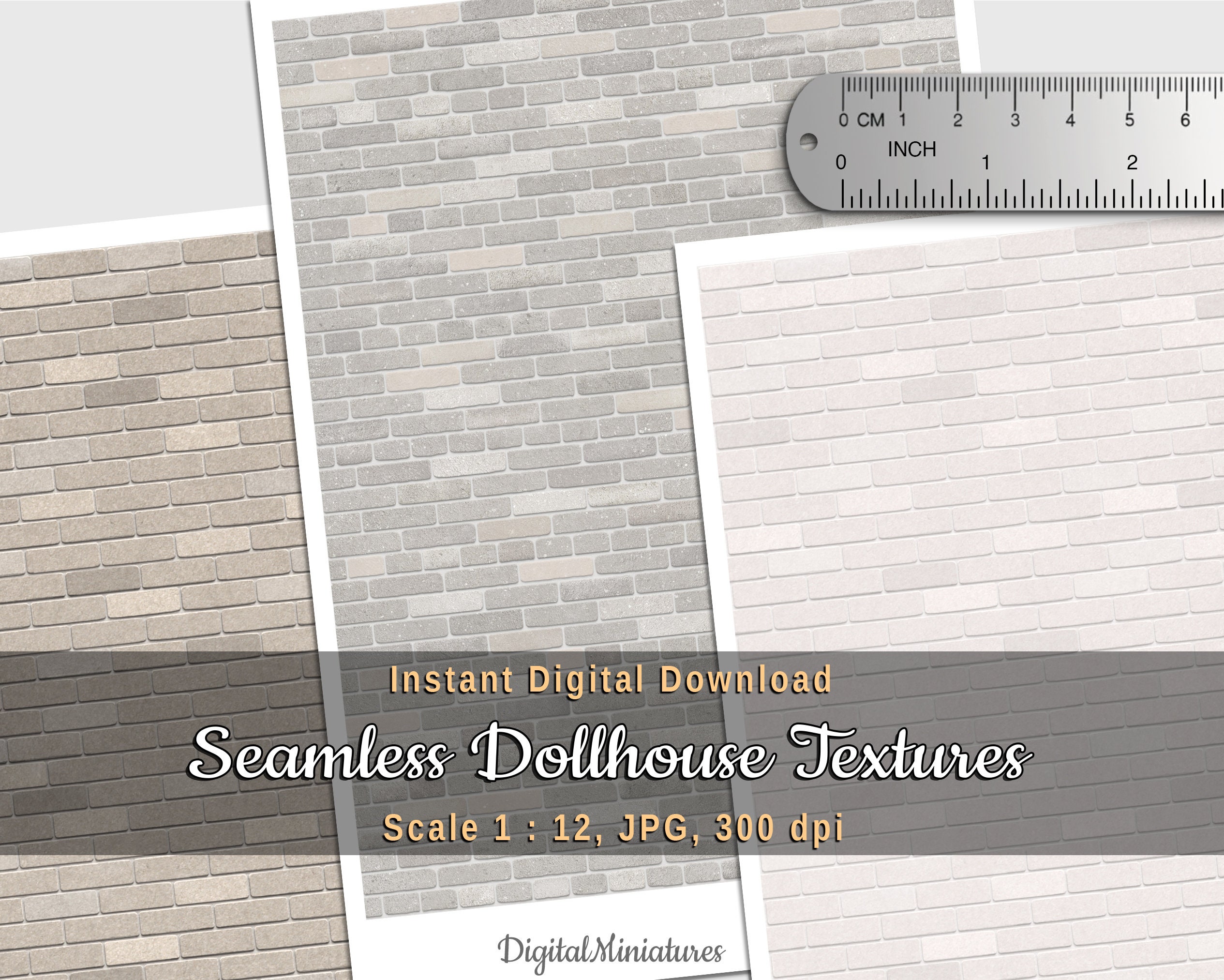 Dollhouse Wallpaper Printable Light Beige Brick, 3 Masonry Seamless ...