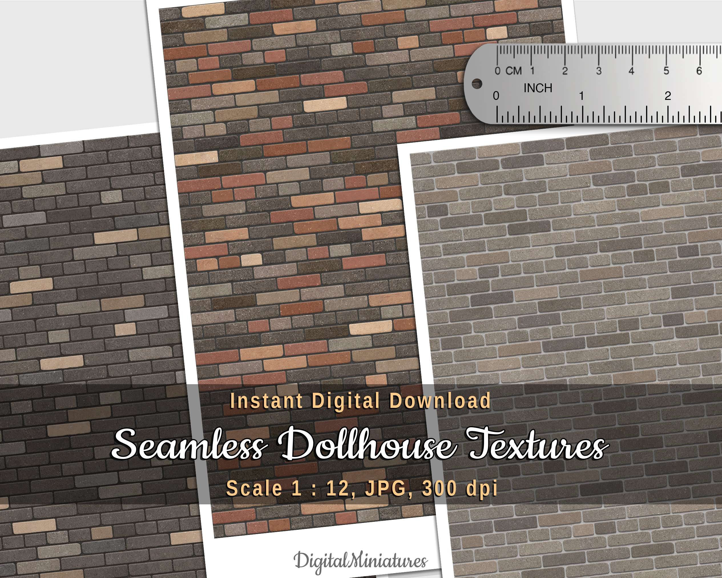 Dollhouse Wallpaper Printable Dark Modern Brick, 3 Masonry Seamless ...