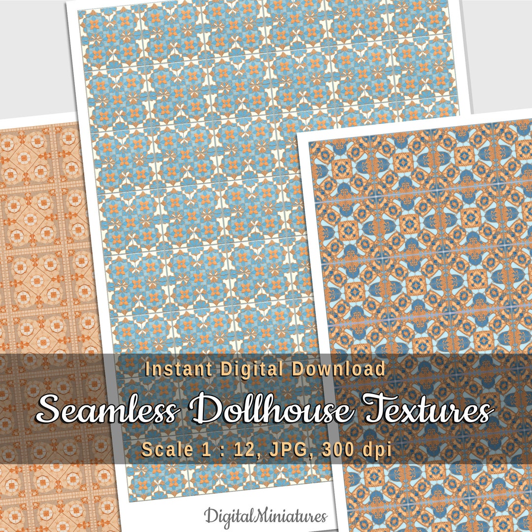 Beige and Blue Azulejo Tiles Printable Sheets for DIY Dollhouse and ...