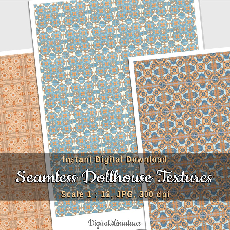 Beige and Blue Azulejo Tiles Printable Sheets for DIY Dollhouse and ...
