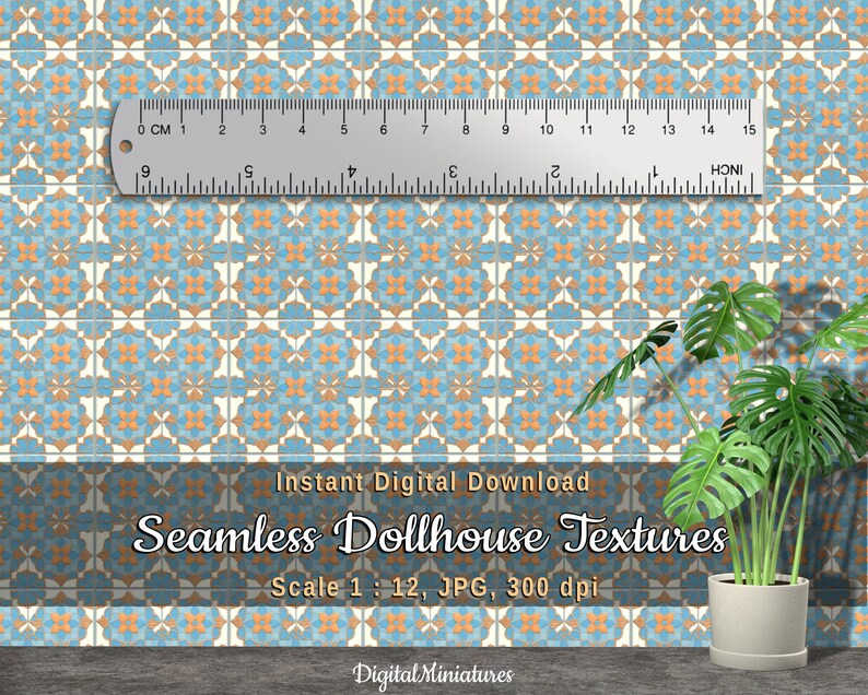 Beige and Blue Azulejo Tiles Printable Sheets for DIY Dollhouse and ...