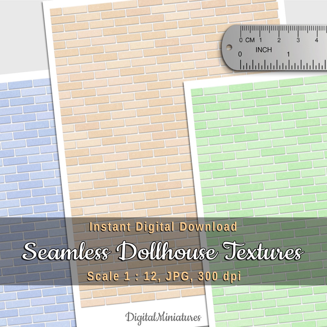 Dollhouse Wallpaper Printable Light Green, Blue, Beige Brick for Doll ...