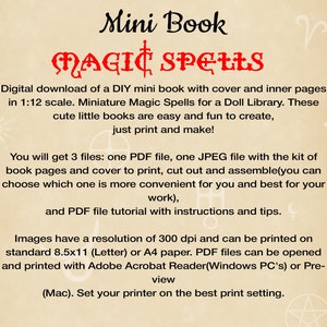 DIY Miniature Book, Magic Spell Book for Dollhouse Library, Printable ...