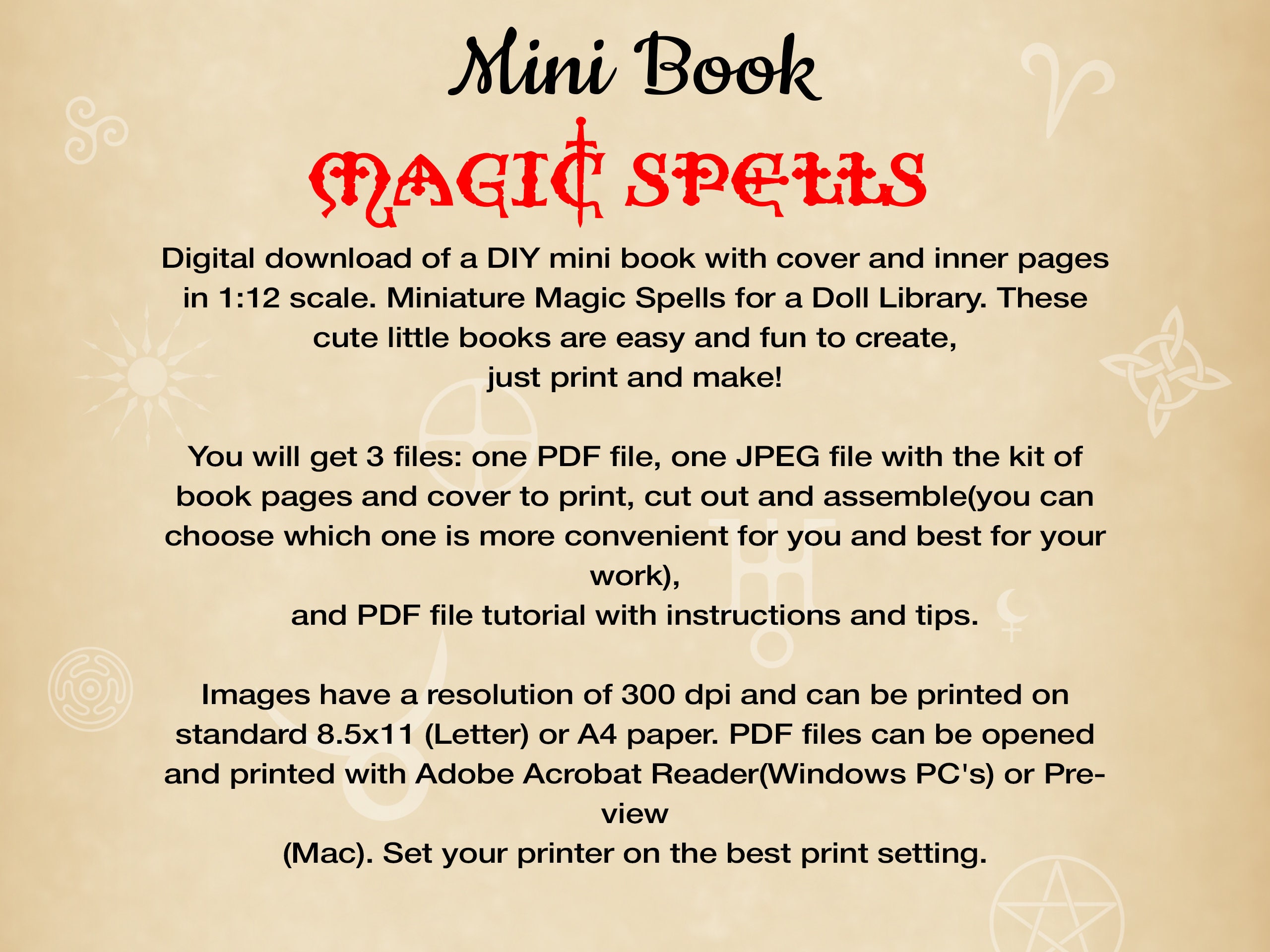 DIY Miniature Book, Magic Spell Book for Dollhouse Library, Printable ...