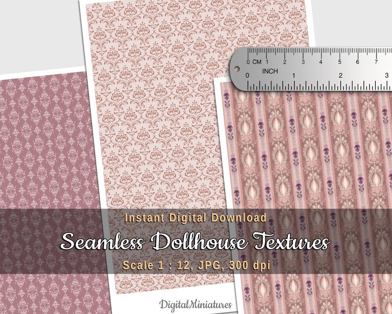 1:12 Scale Miniature Dollhouse Wallpaper Shabby Chic in Pink Tones ...