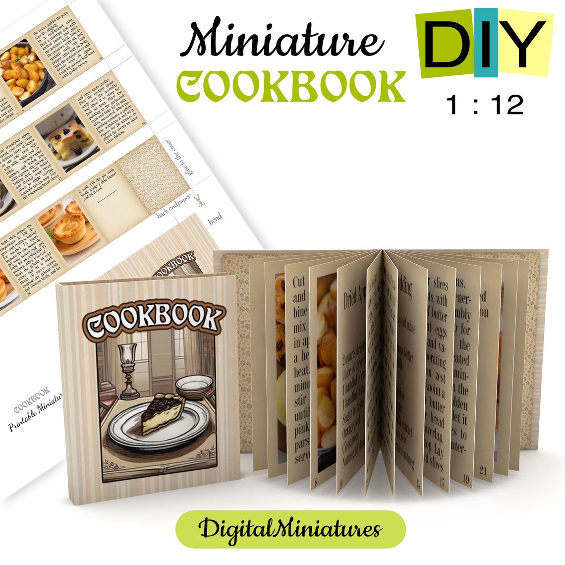 Miniature Cookbook for Dollhouse Library, DIY Printable Kit Mini Book ...