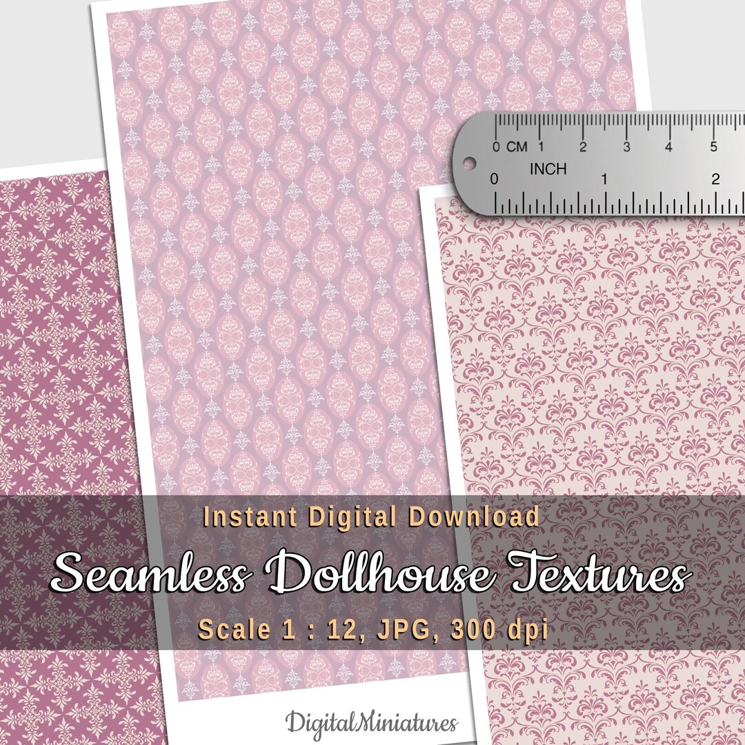 Elegant Pink-lavender Printable Miniature Wallpaper for Dollhouses and ...