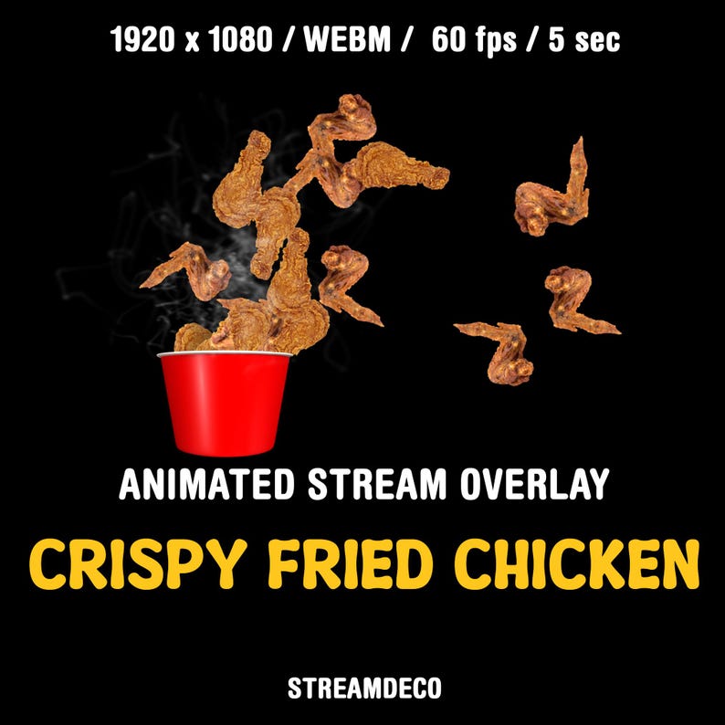 Fried Chicken Stream Overlay, Animated Twitch Alert, Shooting Crispy ...