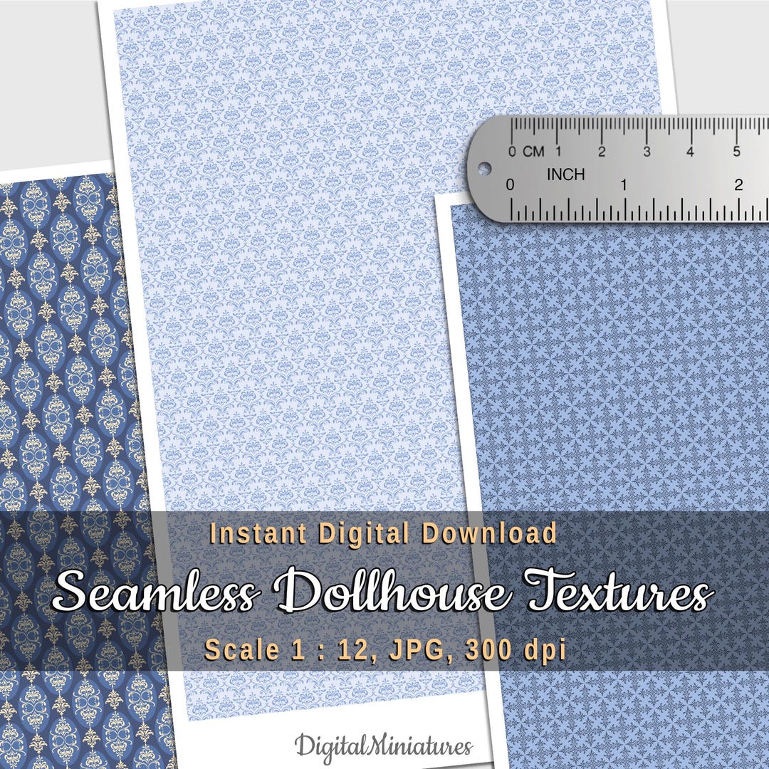 Blue Victorian Miniature Wallpaper Set – 1:12 Scale Dollhouse ...