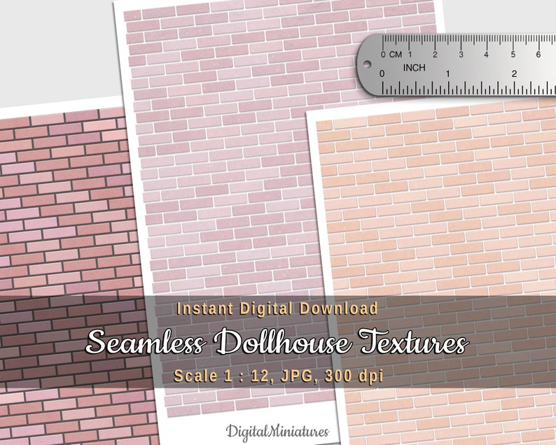 Cozy Modern Red Brick Dollhouse Wallpaper Printable for Miniature Doll ...