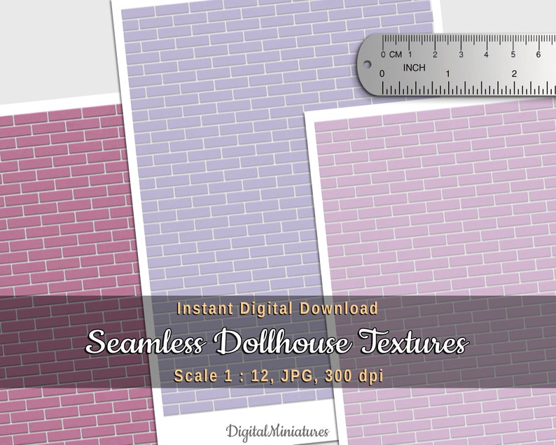 Purple Brick Dollhouse Wallpaper Printable for Miniature Doll House or ...