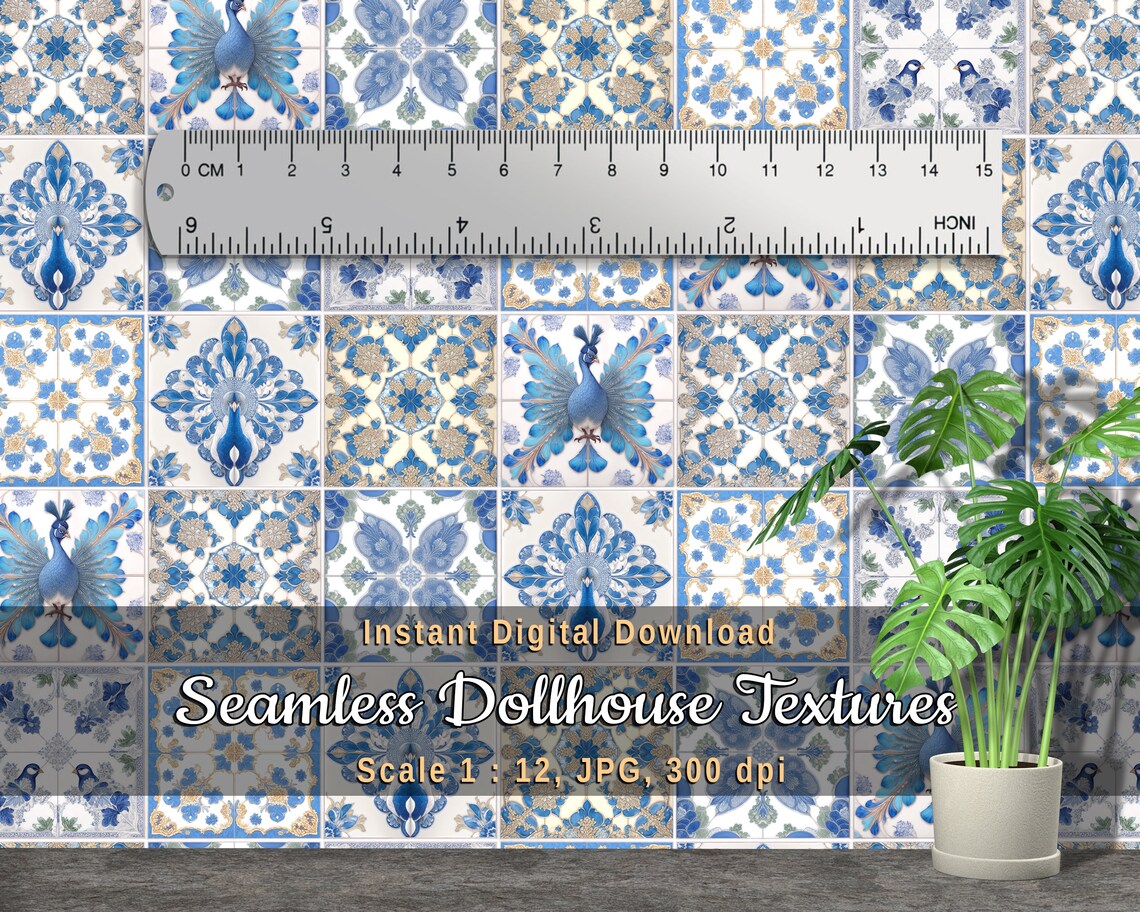 Blue and White Ceramic Tiles Printable Sheets for DIY Dollhouse and ...