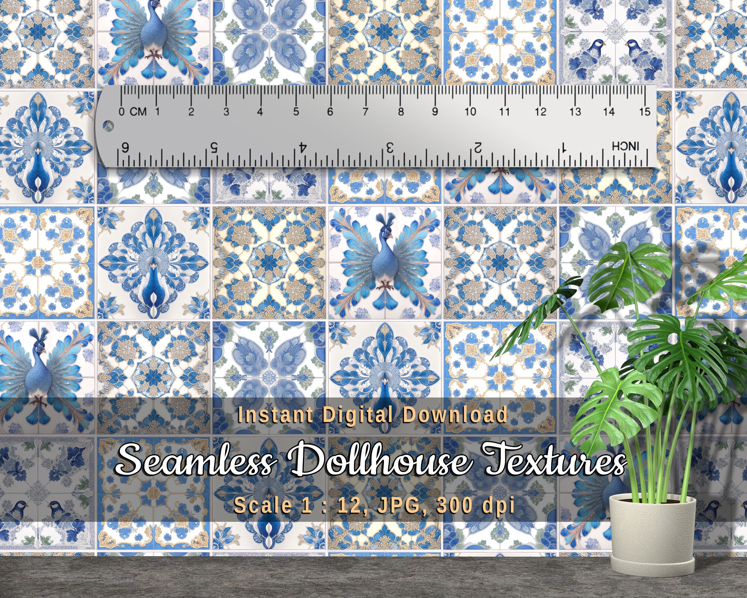 Blue and White Ceramic Tiles Printable Sheets for DIY Dollhouse and ...
