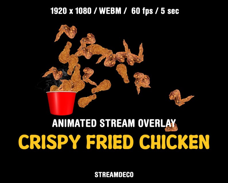 Fried Chicken Stream Overlay, Animated Twitch Alert, Shooting Crispy ...