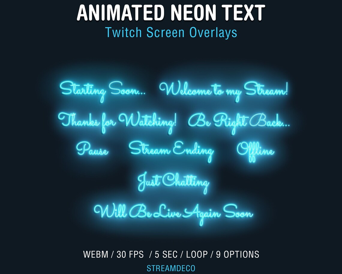 Animated Neon Blue Text for Stream Screen, Twitch Overlays, Text ...