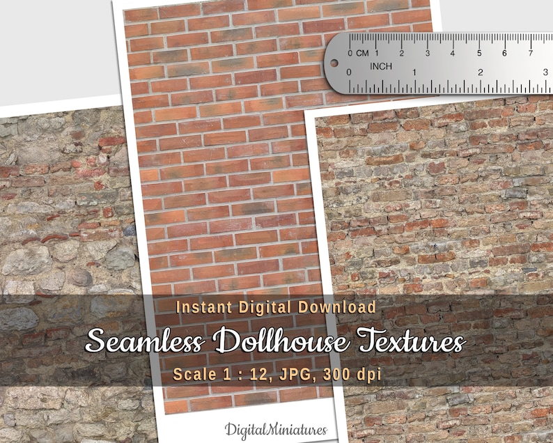 Old Brick and Stone Walls, Printable Wallpaper, Dollhouse Miniature ...