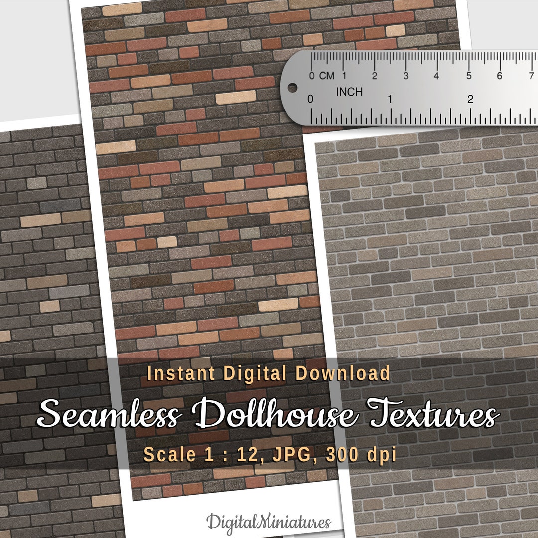 Dollhouse Wallpaper Printable Dark Modern Brick, 3 Masonry Seamless ...