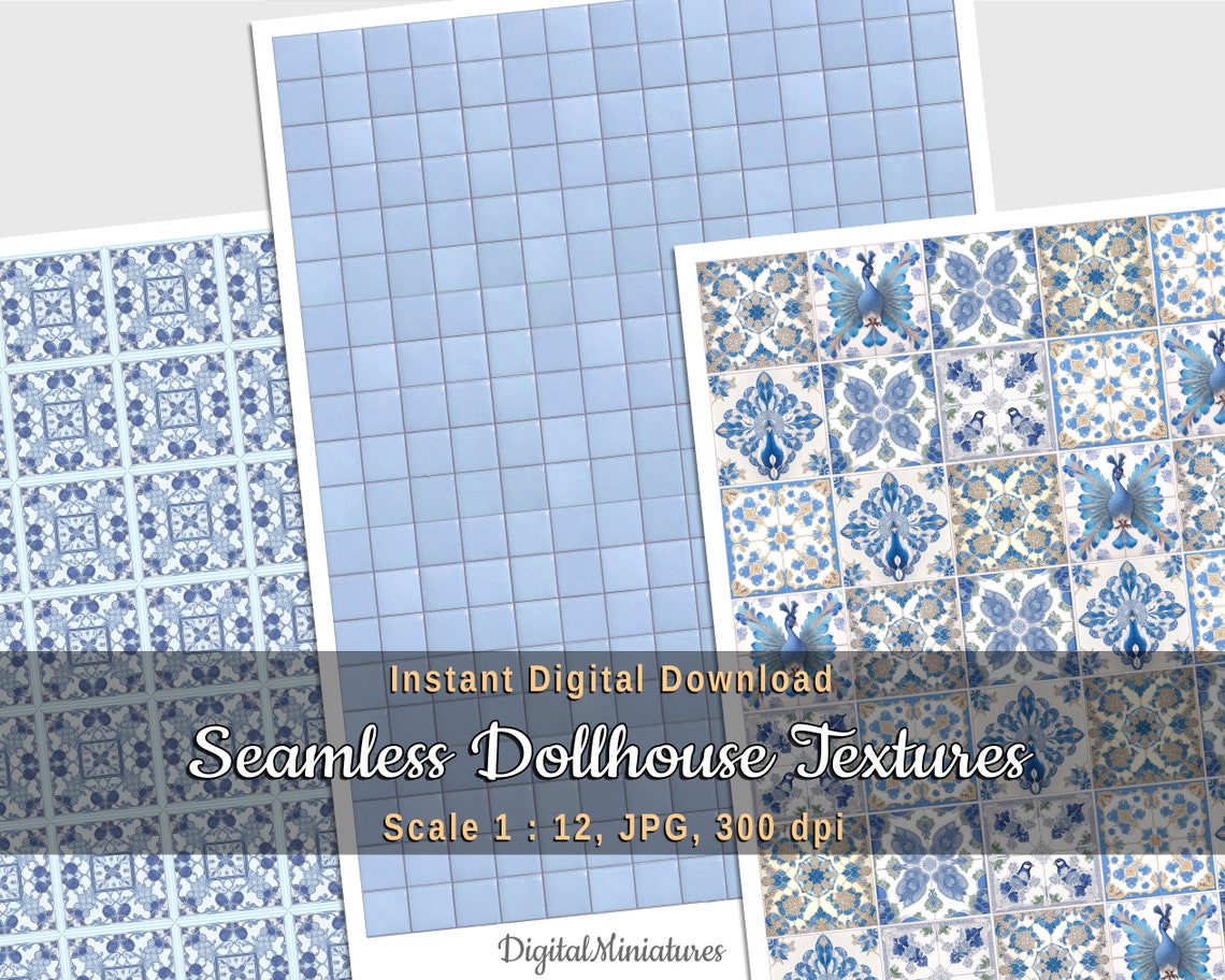 Blue and White Ceramic Tiles Printable Sheets for DIY Dollhouse and ...