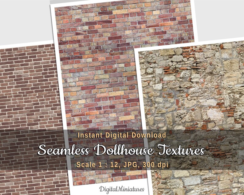 Old Brick Antique Walls Printable Sheets for DIY Dollhouse and ...