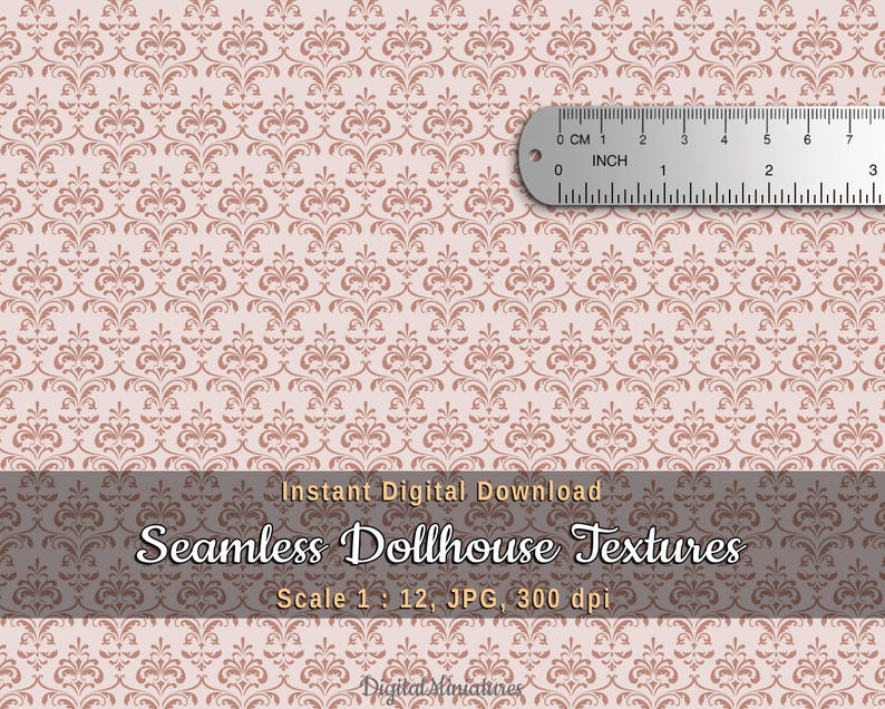 1:12 Scale Miniature Dollhouse Wallpaper Shabby Chic in Pink Tones ...