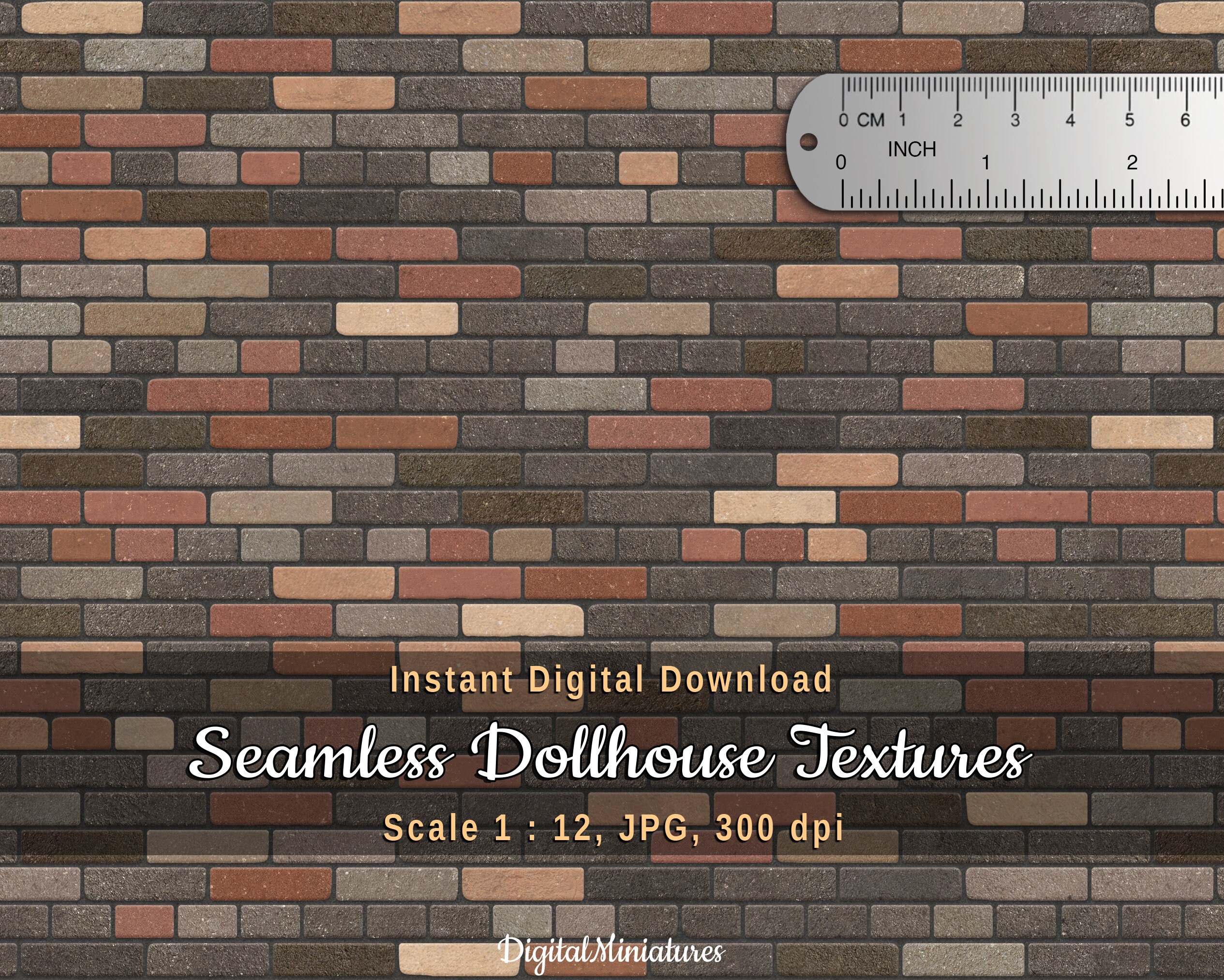 Dollhouse Wallpaper Printable Dark Modern Brick, 3 Masonry Seamless ...