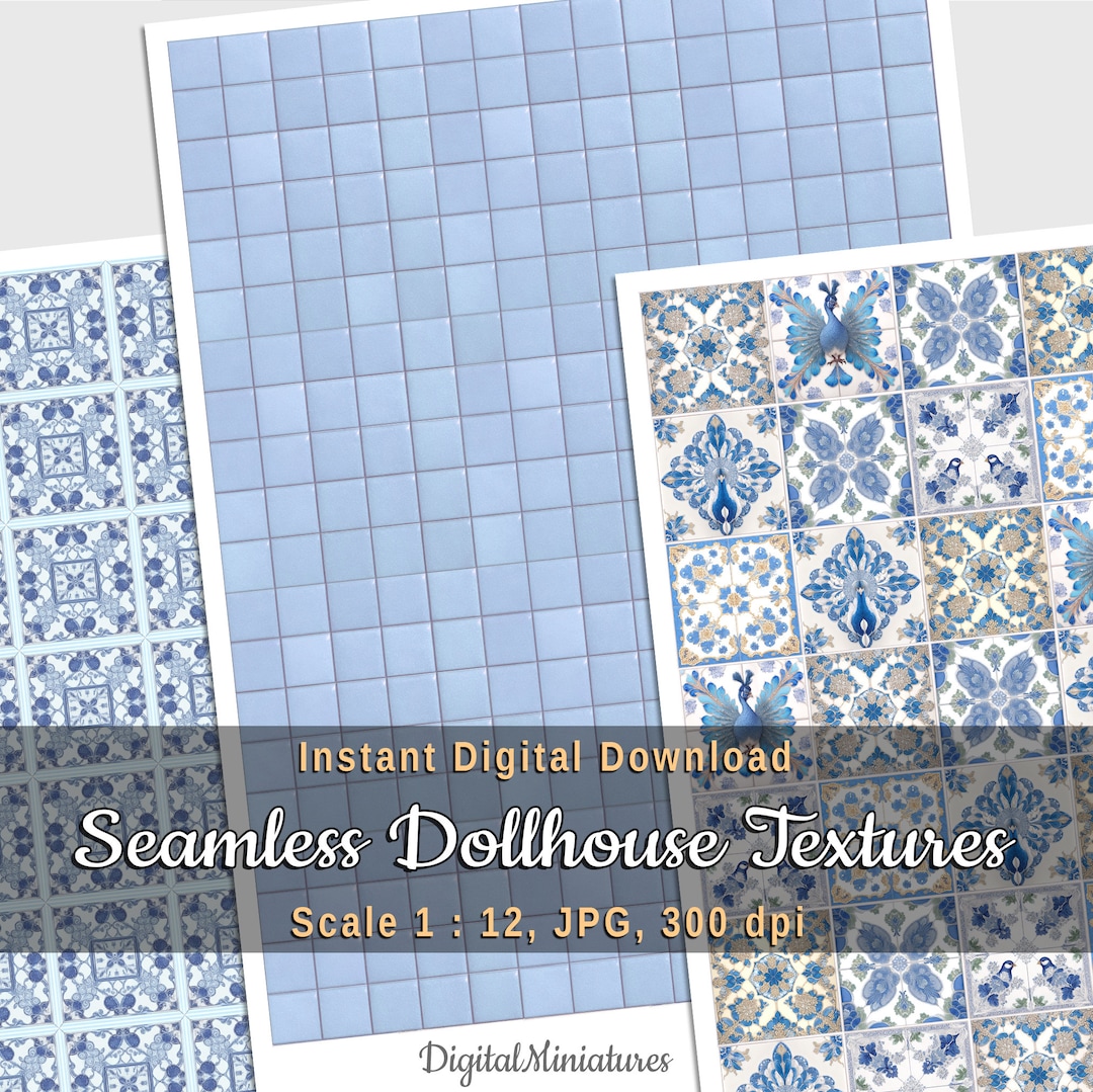 Blue and White Ceramic Tiles Printable Sheets for DIY Dollhouse and ...