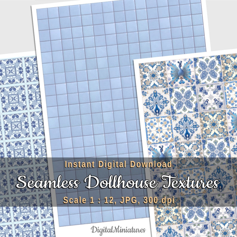 Blue and White Ceramic Tiles Printable Sheets for DIY Dollhouse and ...