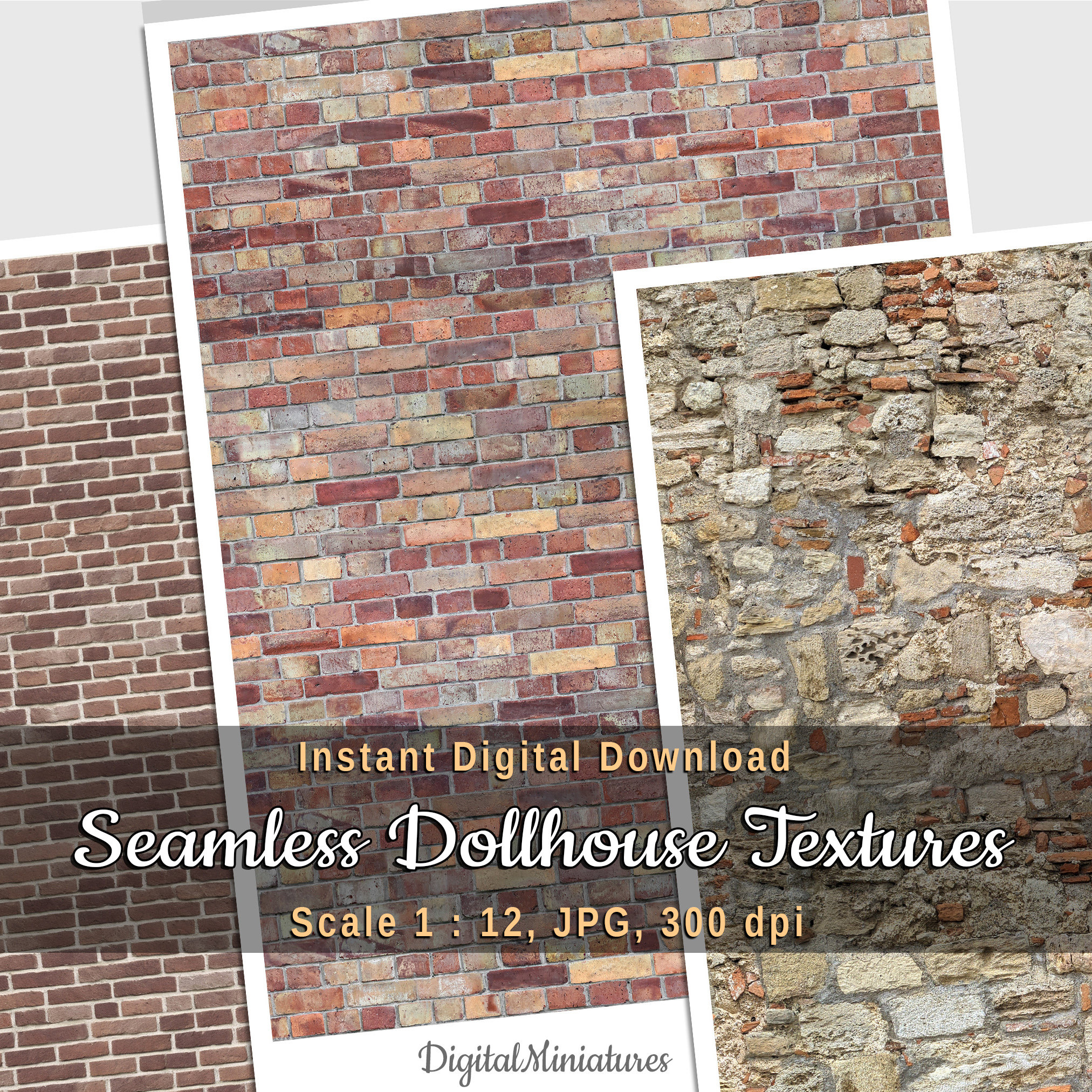 Old Brick Antique Walls Printable Sheets for DIY Dollhouse and ...