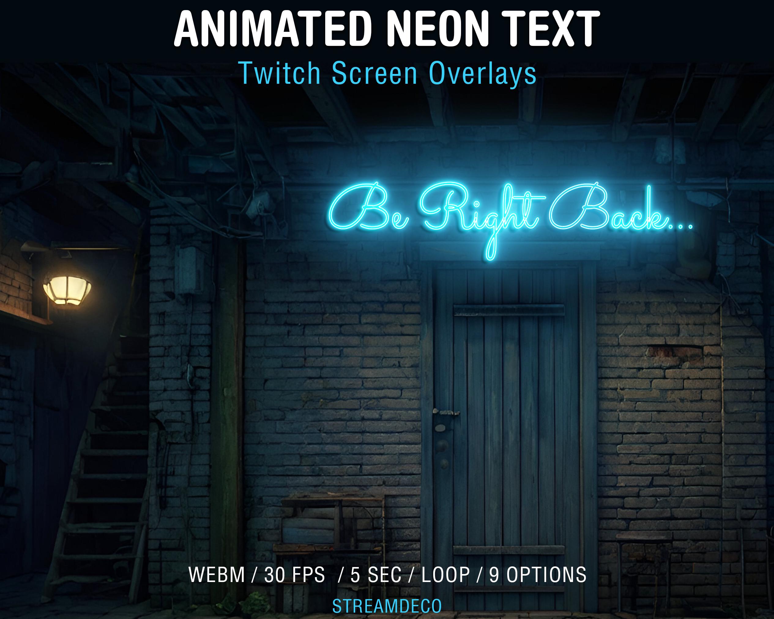 Animated Neon Blue Text for Stream Screen, Twitch Overlays, Text ...