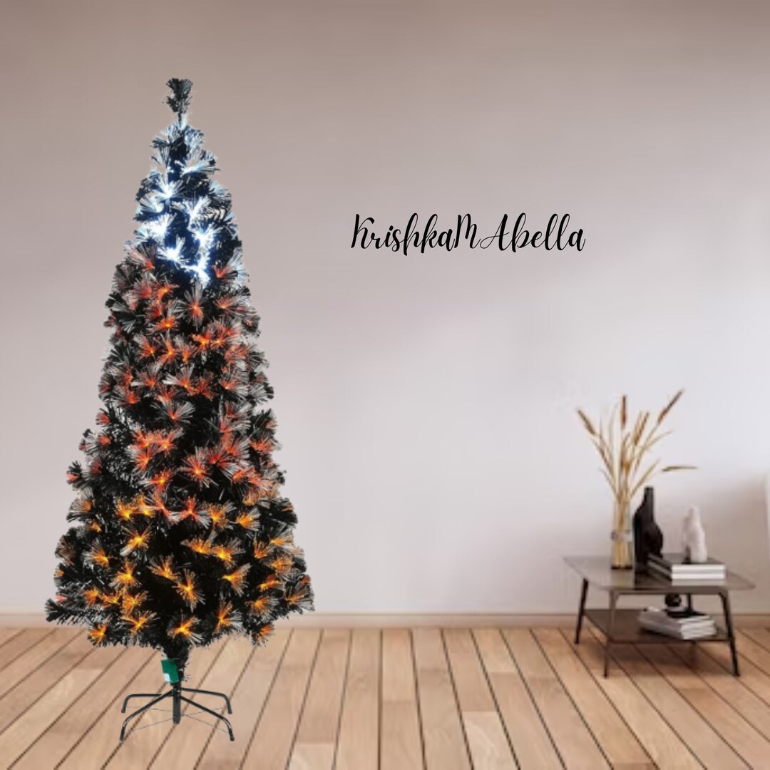 A Black Fiber Optic Tree With Lights That Look Like Candy Corn - Etsy