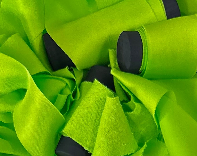 Pure Lime Green Mulberry Silk Ribbon Hand Bias Cut and Hand Dyed ...