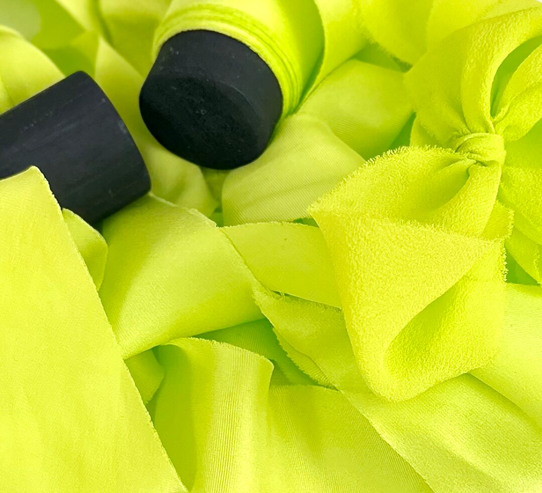Chartreuse Pop Silk Ribbon Hand Bias Cut and Hand Dyed Charmeuse, Twill ...