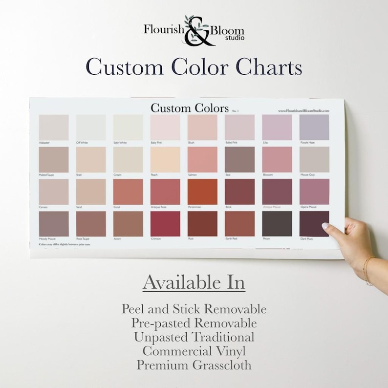 Custom Color Charts for Custom Wallpaper, Peel and Stick, Prepasted ...