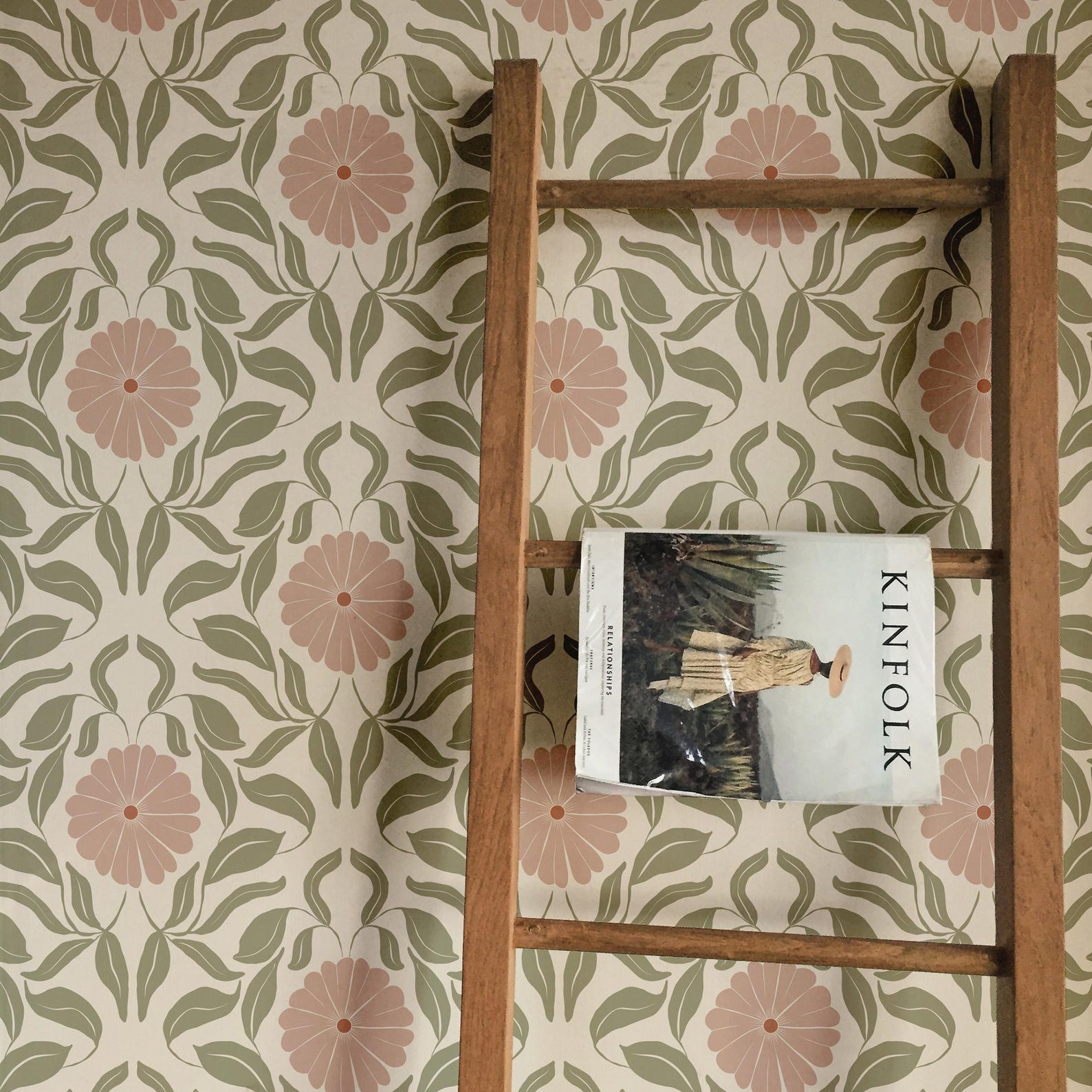 Blockprint Floral Wallpaper, LARGE, Pink Green, Peel and Stick, Pre ...