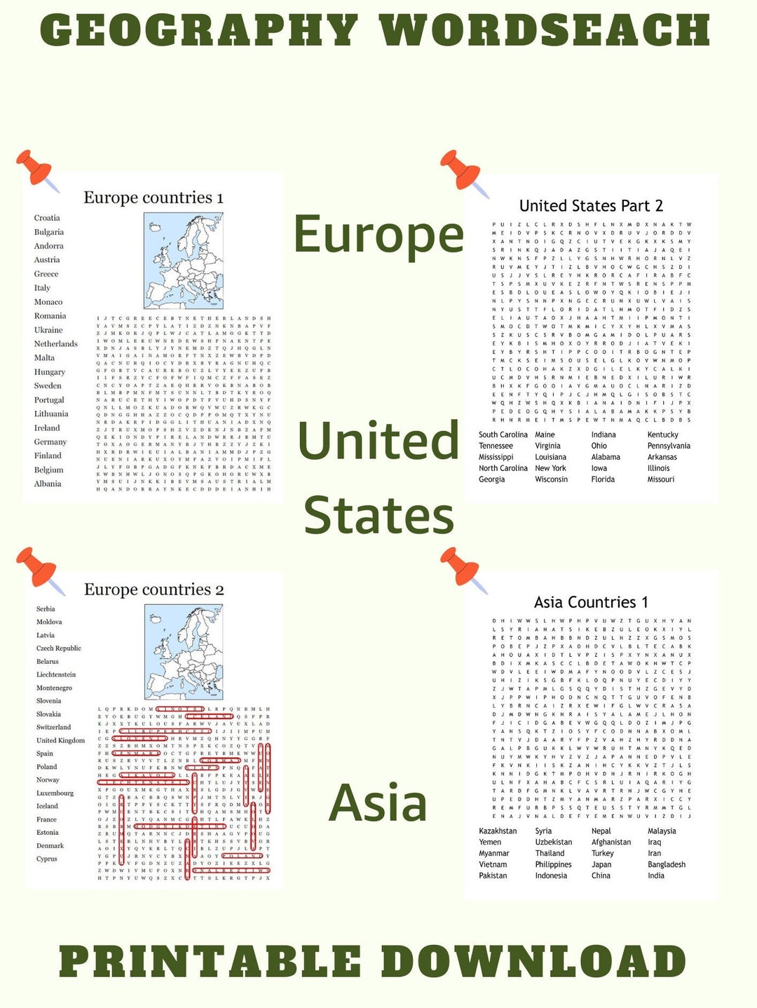 Geography Word Search Printable Word Search for Kids Digital Download ...