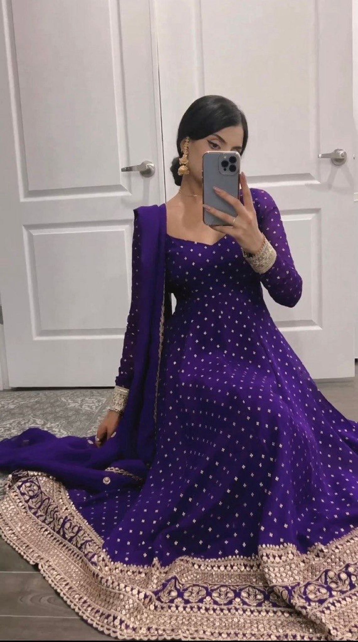 Trendy Purple Anarkali Suit With Backless Dori Style, Stitched Suits ...