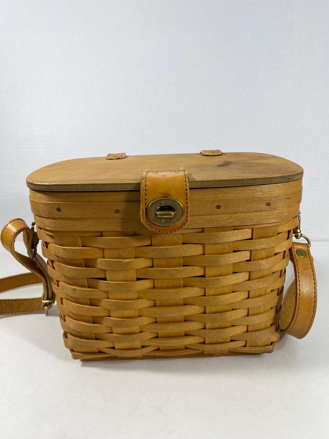 Longaberger Handwoven Basket Shoulder Handbag Purse W/ Purple Liner ...