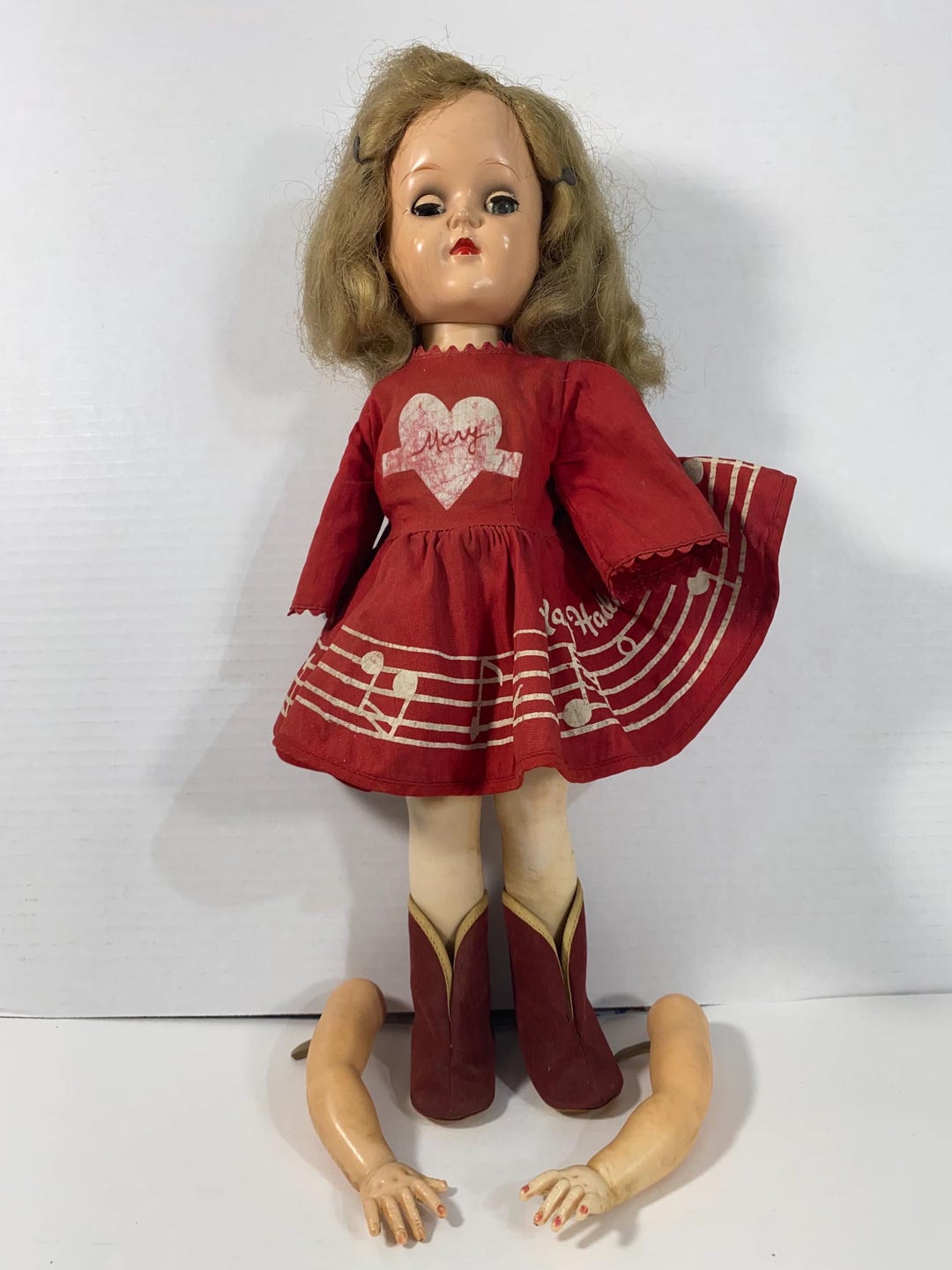 Ideal 15” Mary Hartline Doll P-91 Red Dress and Boots for Restoration ...