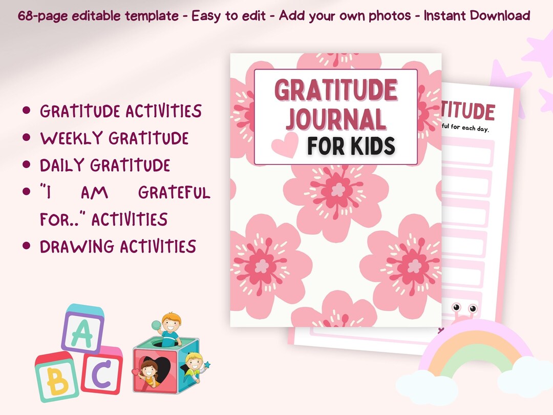 Pink Gratitude Journal for Kids, Floral Gratitude Journal, Kids ...