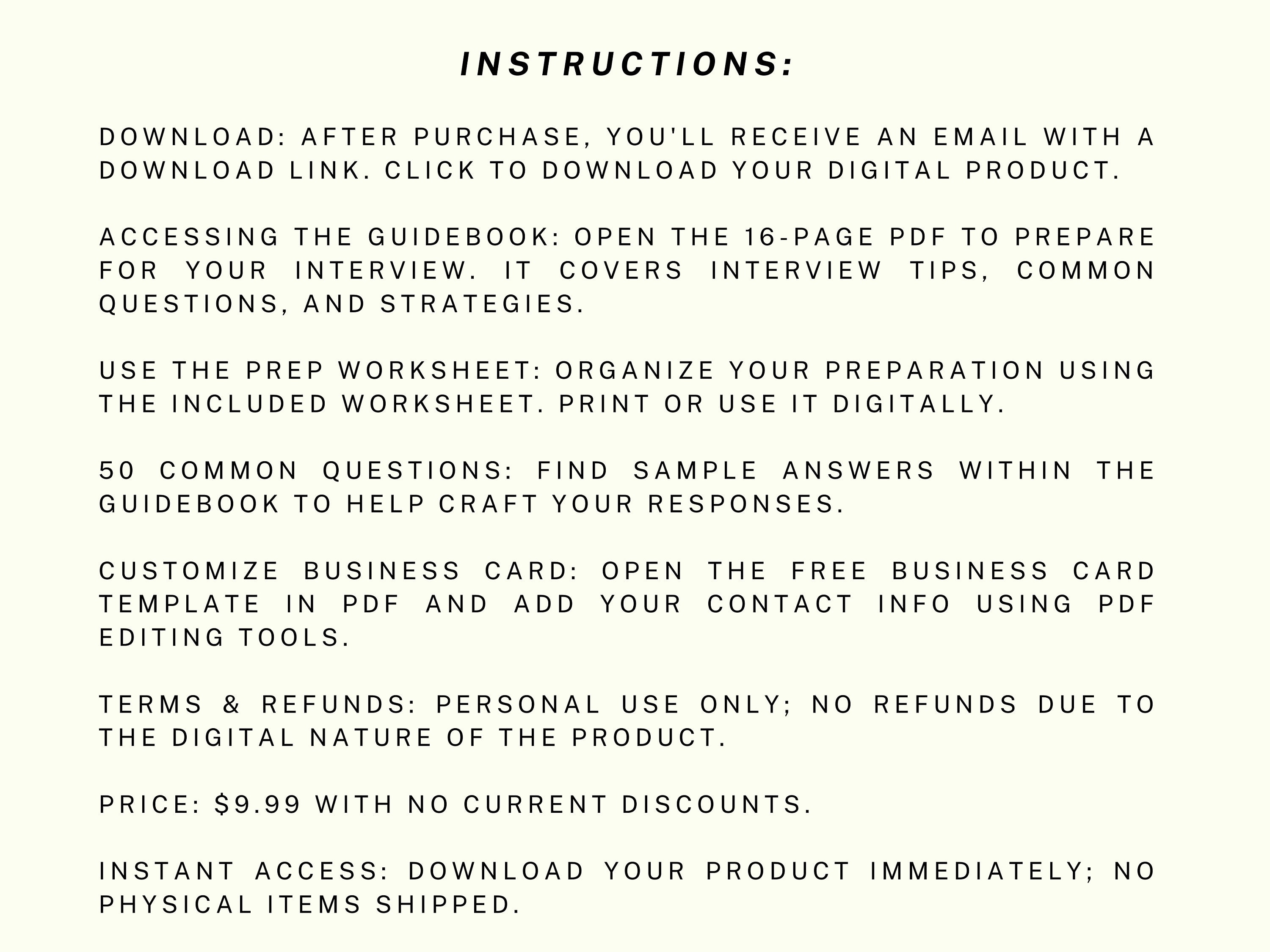 Interview Prep Worksheet for Applicants, Interview Guide for First ...