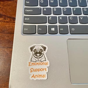 Emotional Support Animal Dog Sticker dog Lover Pug Lover Water Bottle ...