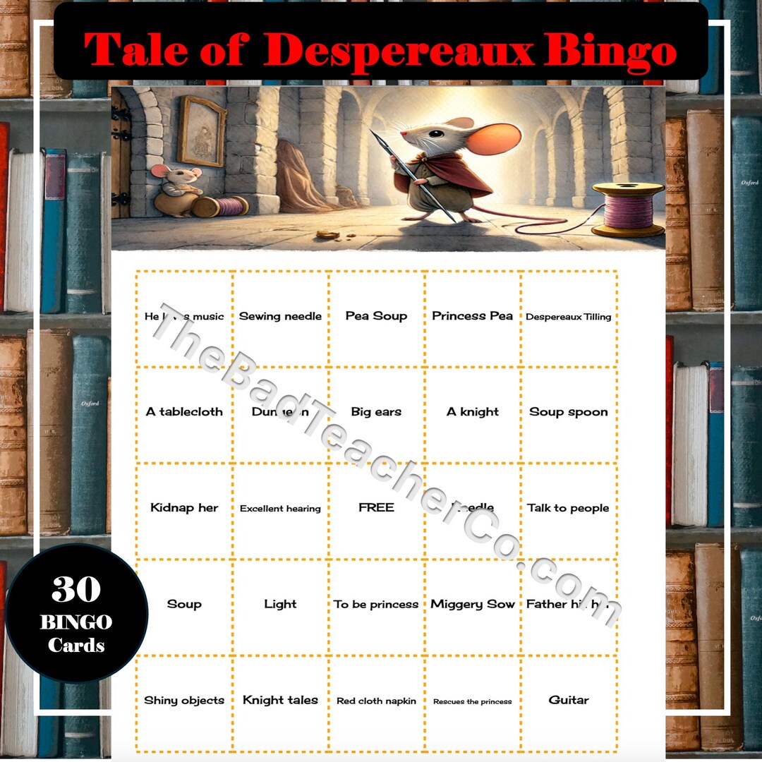 Tale of Despereaux Bingo Game|30 BINGO Cards|30 Call Out Cards|1st-3rd ...