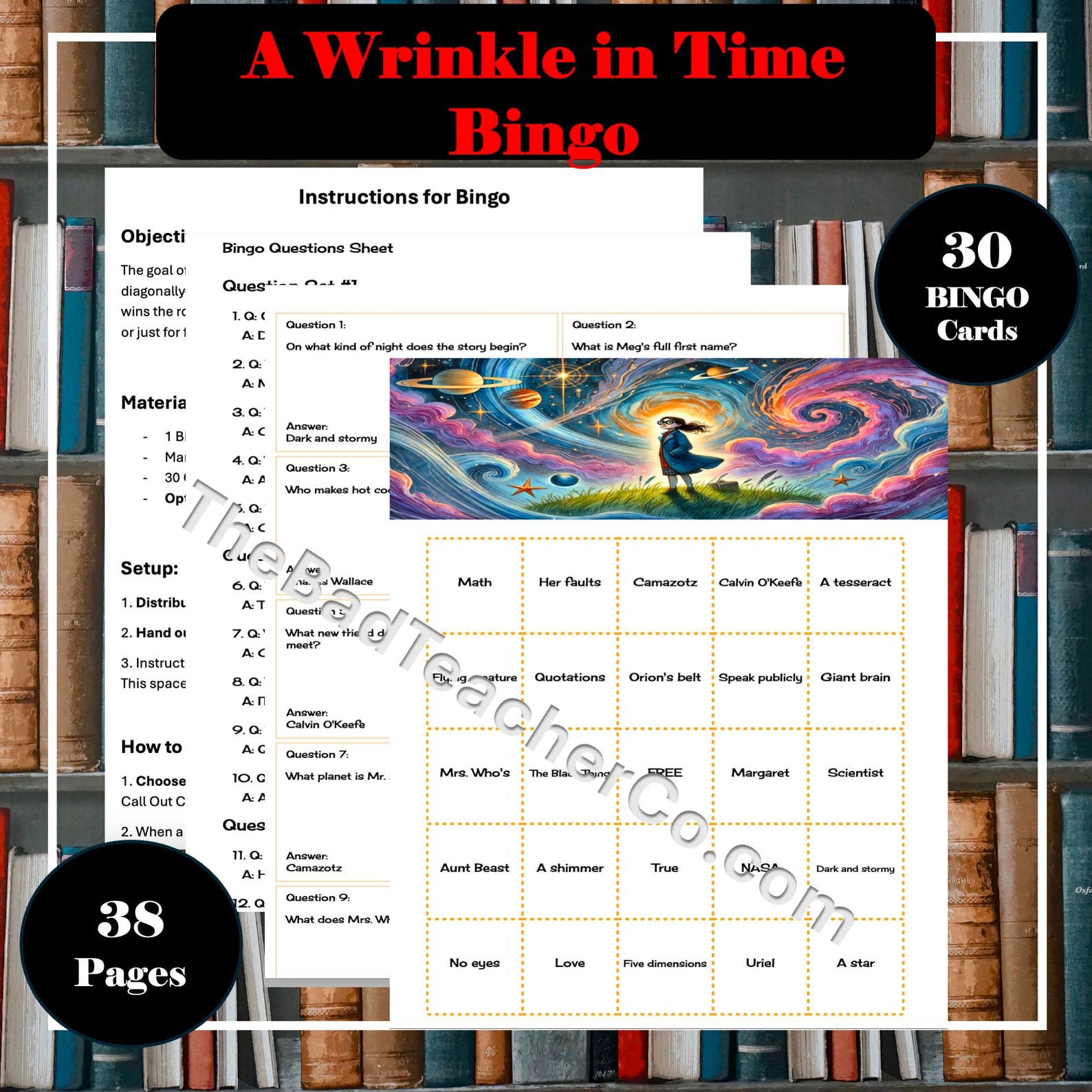 A Wrinkle in Time Book Bingo Game|30 BINGO Cards|30 Call Out Cards|5th ...